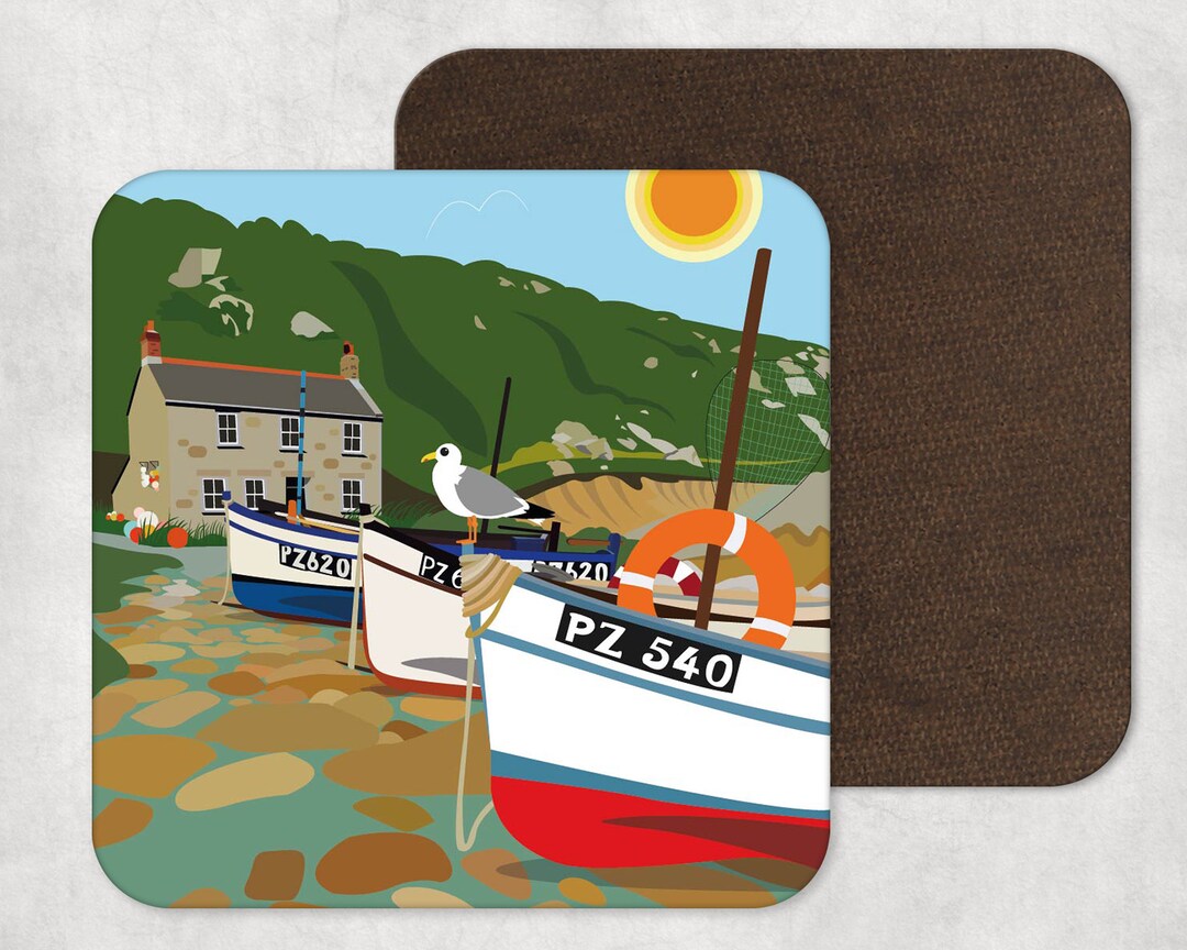 Illustrated Art, Artwork, Coaster, Coastal Print, Penberth, Poldark ...