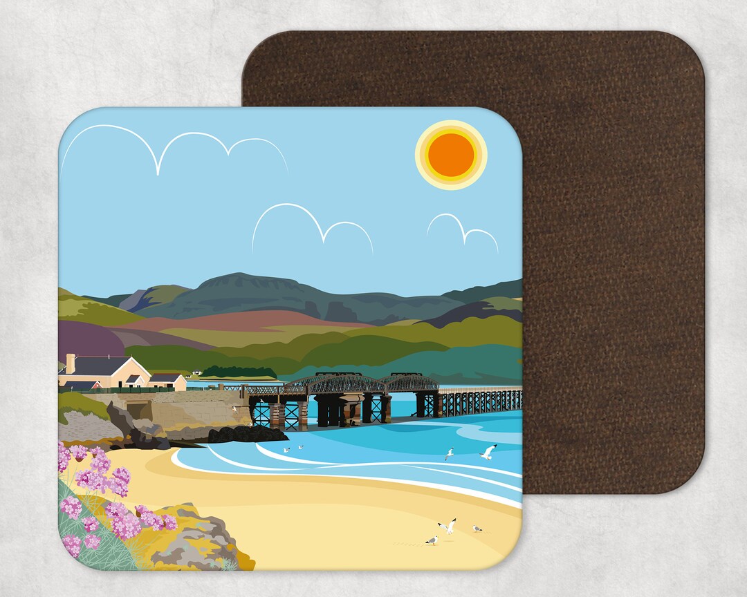 Illustrated Art, Artwork, Coaster, Barmouth, , Home Decor, Wales, Welsh ...