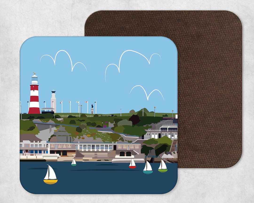 Illustrated Art, Artwork, Coaster, Coastal Print, Plymouth Hoe, Devon ...