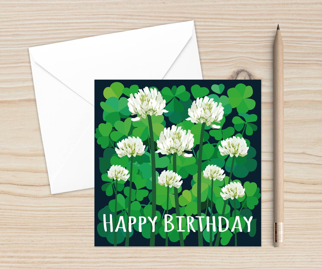 Floral Clover Birthday Card: Blank Inside - Etsy