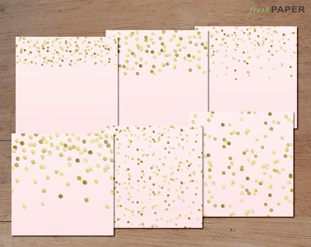 Pink and Gold Confetti Digital Paper, Glam Digital Paper, Gold Dot ...