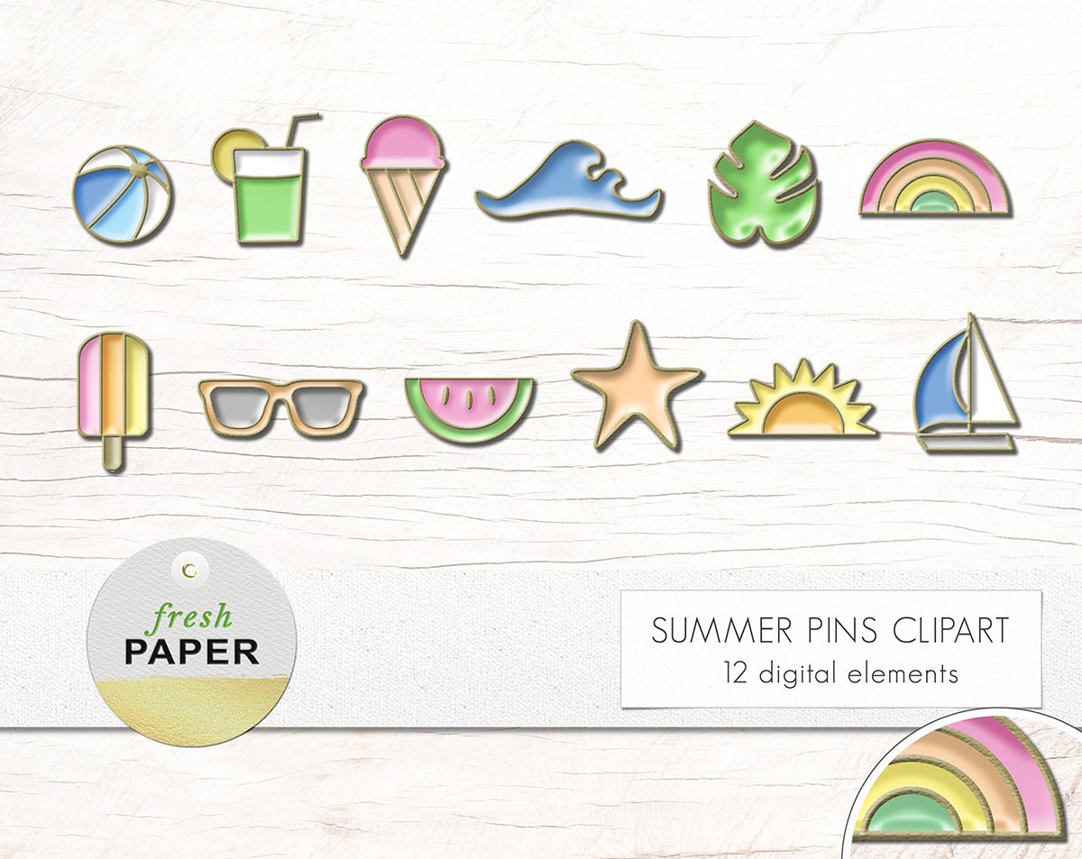 Summer Clipart, Beach Clipart, Enamel Pin Clipart, Vacation Clipart ...