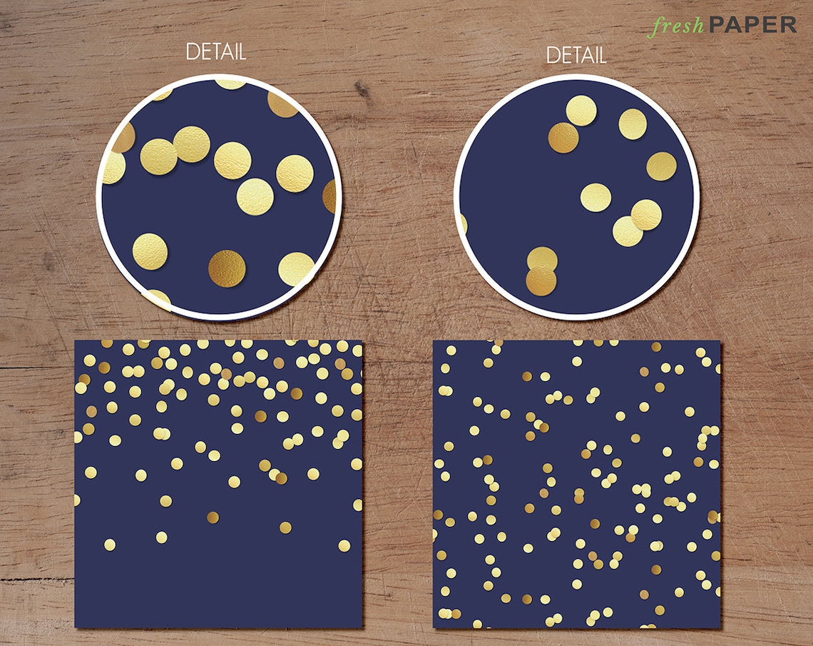 Navy and Gold Confetti Digital Paper, Gold Confetti Dot Digital Paper ...