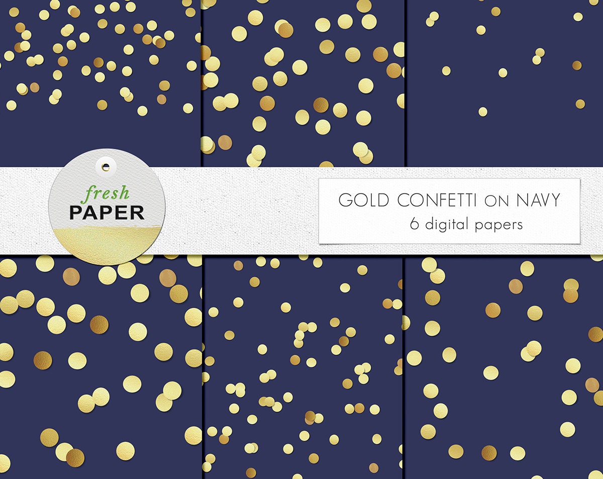 Navy and Gold Confetti Digital Paper, Gold Confetti Dot Digital Paper ...