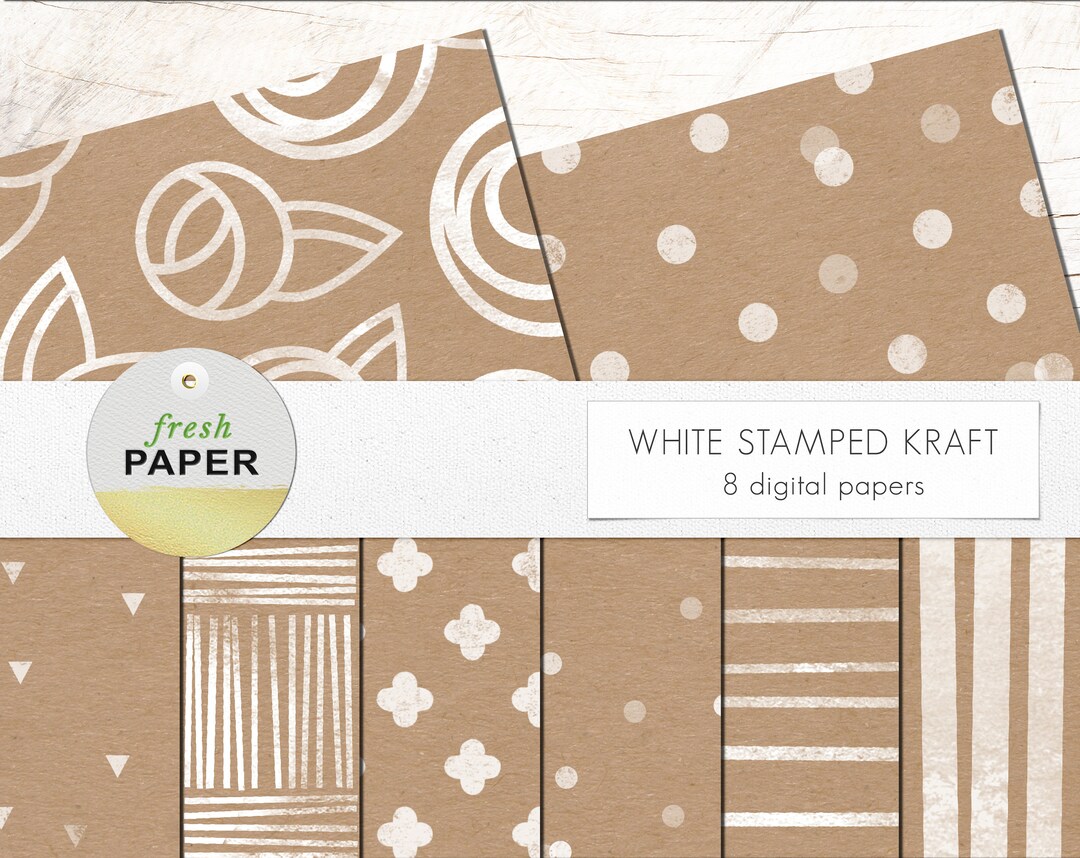 White Stamped Digital Kraft Paper, Kraft Digital Paper, Digital Kraft ...