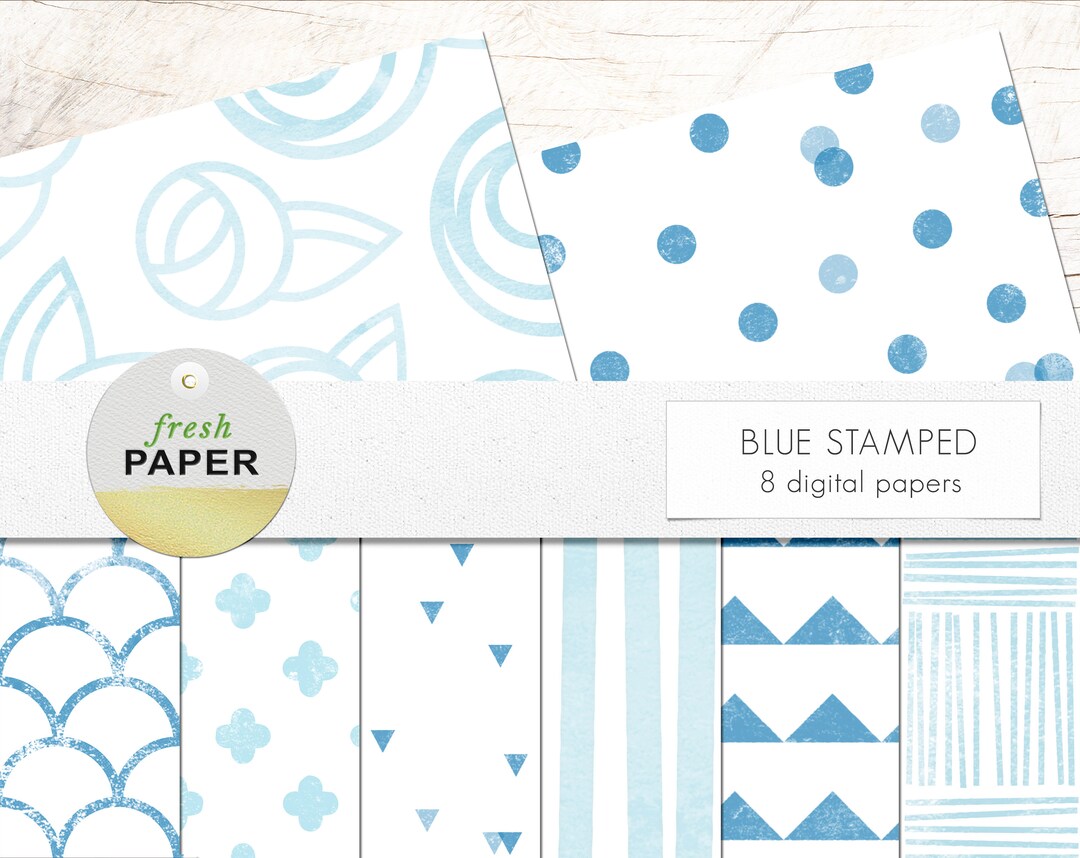 Blue Stamped Digital Paper, Digital Paper, Blue Digital Paper, Stamped ...