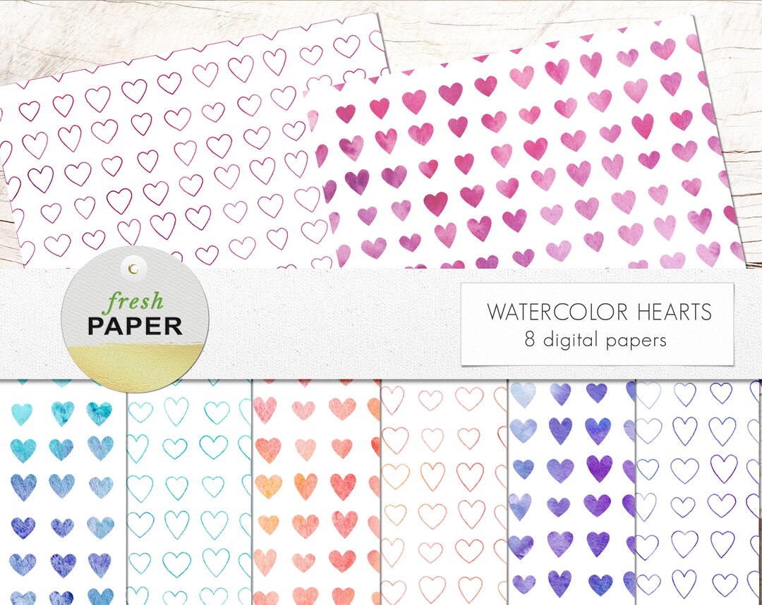 Watercolor Heart Digital Paper, Heart Digital Paper, Digital Paper ...