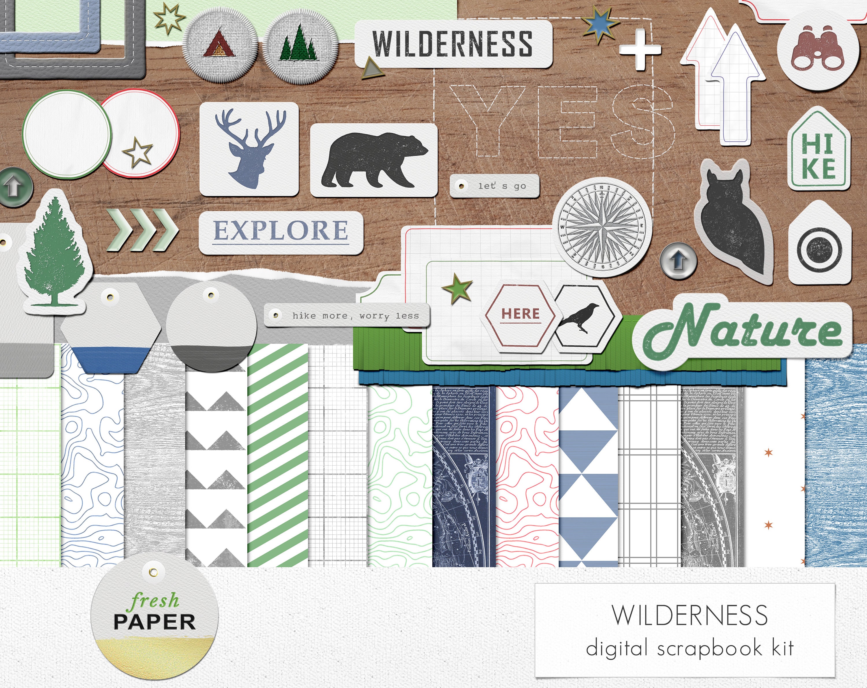 Nature Digital Scrapbooking Kit, Nature Clipart, Nature Digital Paper ...