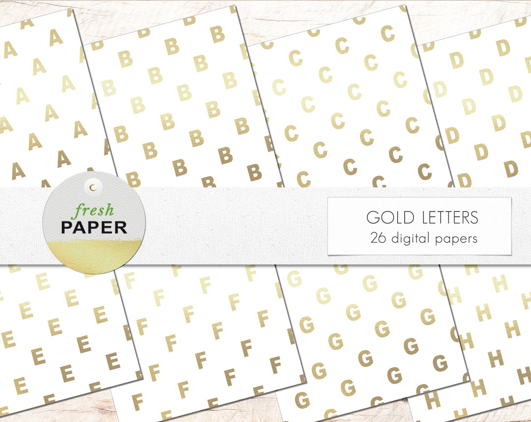 Initial Digital Paper, Gold Initial Paper, Gold Letters Digital Paper ...