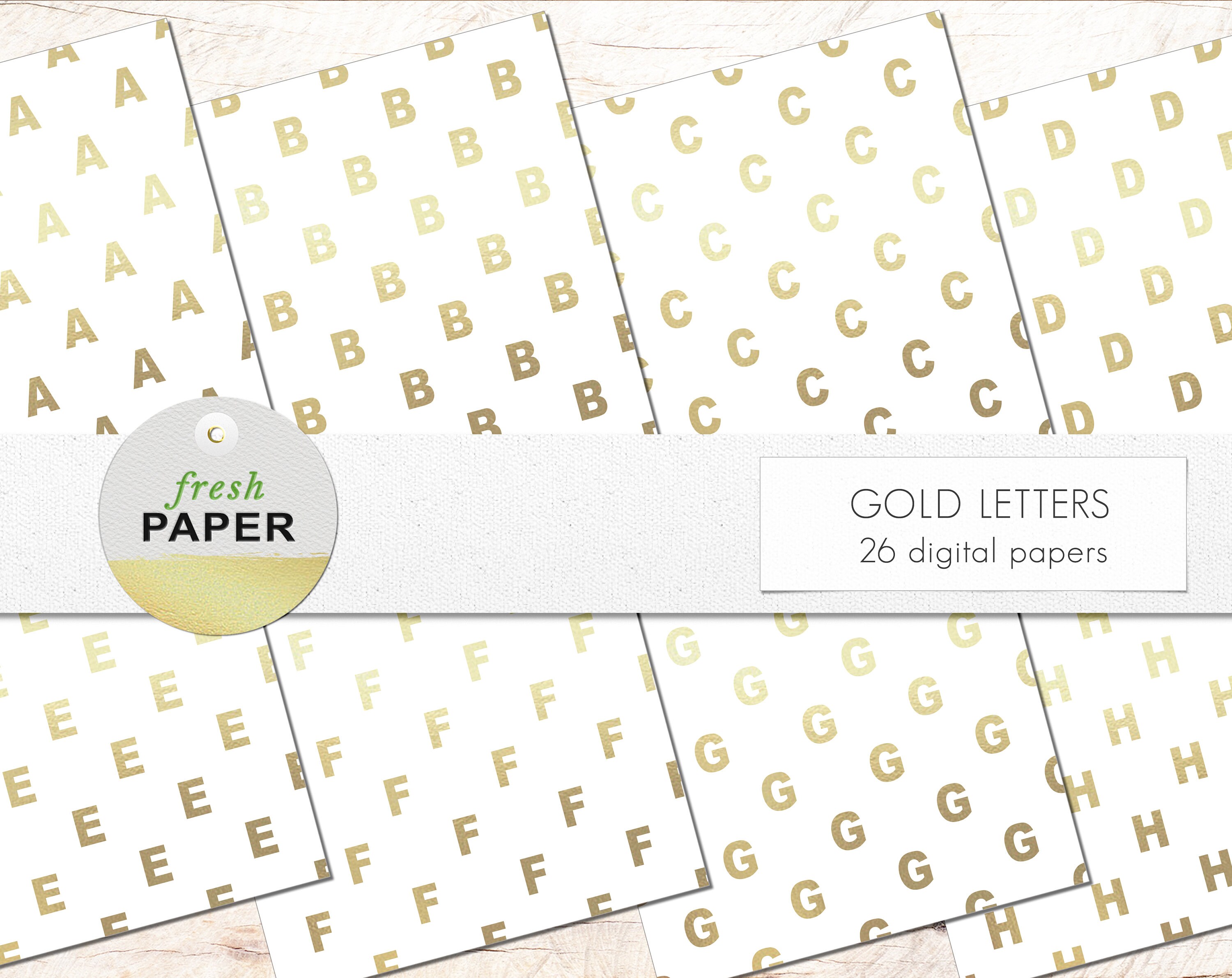 Initial Digital Paper, Gold Initial Paper, Gold Letters Digital Paper ...