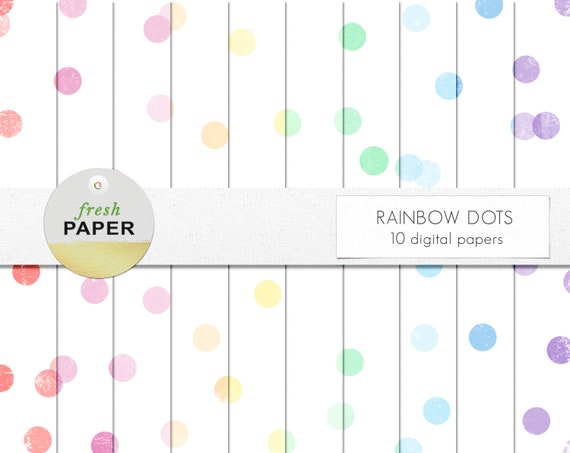 Stamped Rainbow Dots Digital Paper Rainbow Digital Paper | Etsy