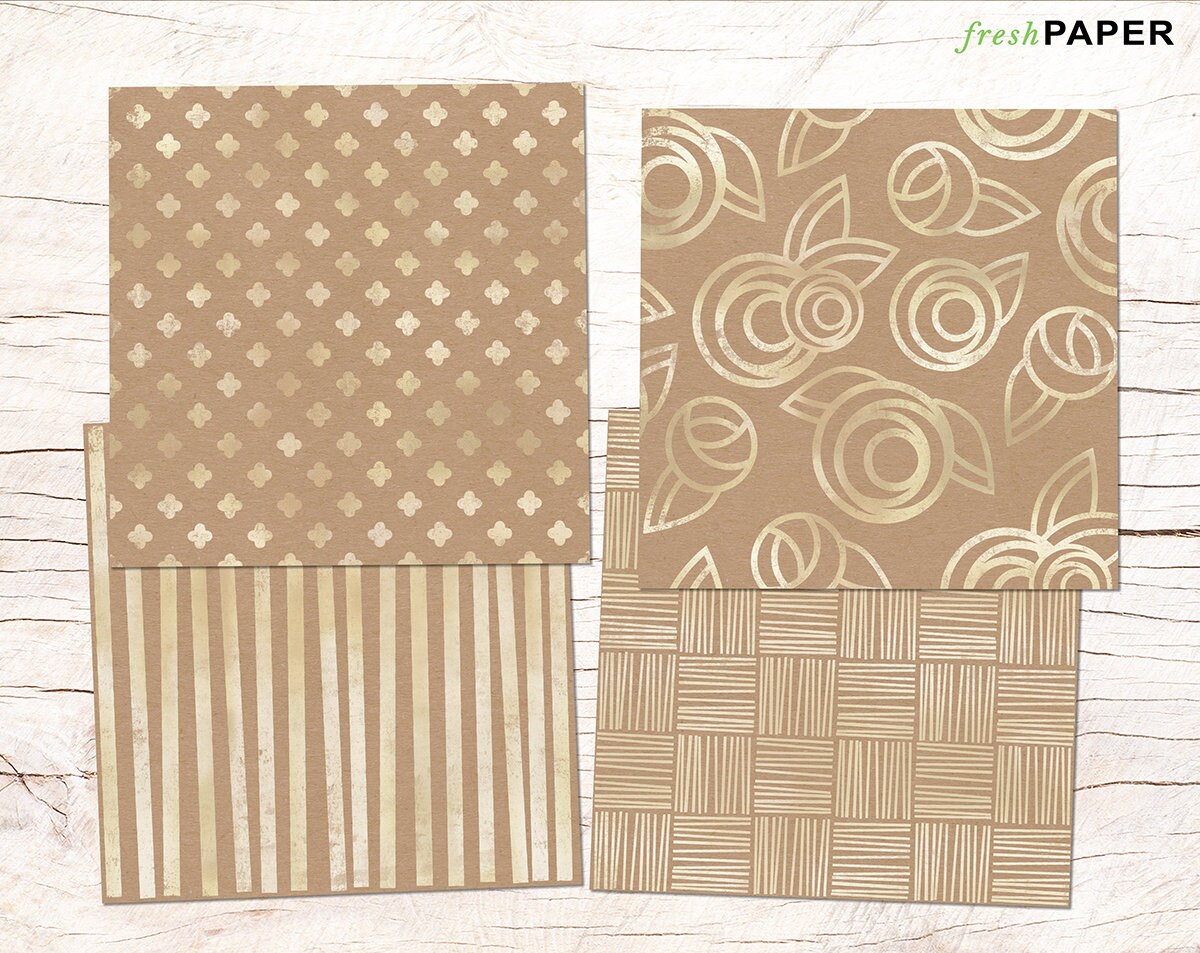 Gold Stamped Digital Kraft Paper, Kraft Digital Paper, Gold Digital ...