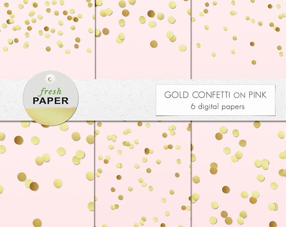 Pink and Gold Confetti Digital Paper Glam Digital Paper Gold | Etsy