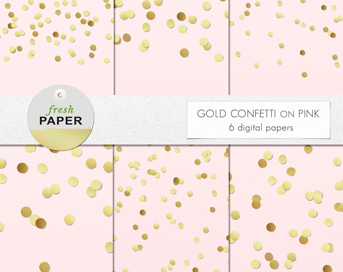 Pink and Gold Confetti Digital Paper, Glam Digital Paper, Gold Dot ...