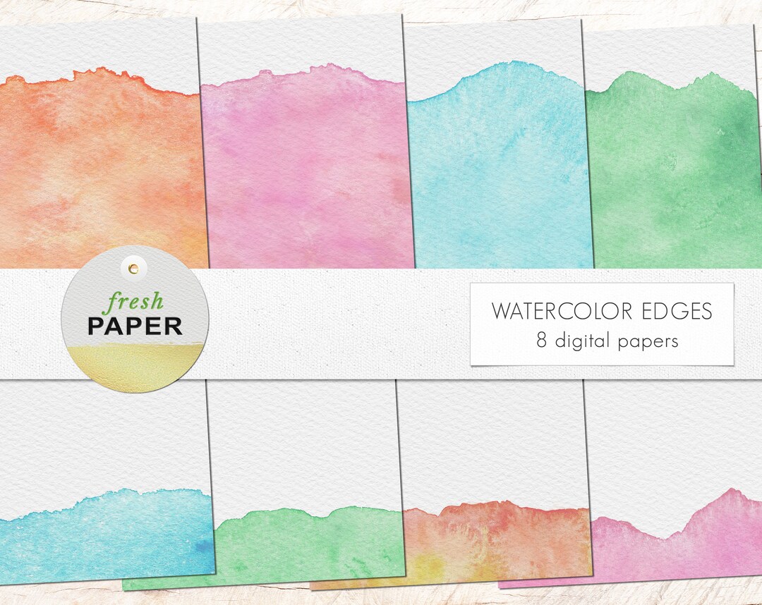 Watercolor Digital Paper, Watercolor Edge Paper, Wet Edge Clipart ...