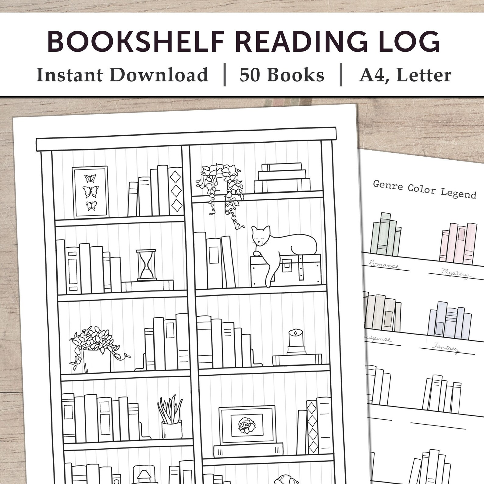 Bookshelf Reading Tracker Printable, 50 Book Tracker, Bookshelf Reading ...