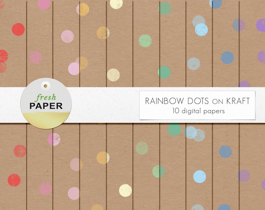 Polka Dot Digital Paper, Digital Kraft Paper, Rainbow Polka Dots Paper ...