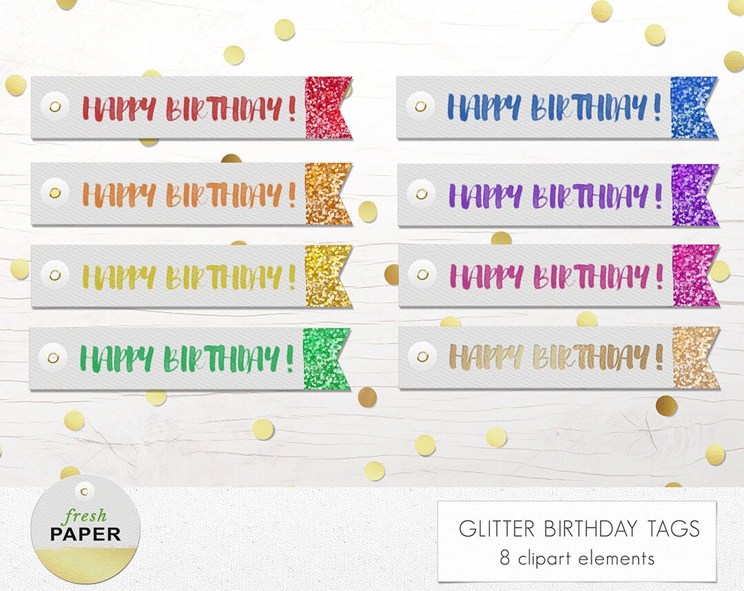 Glitter Birthday Tags Clipart, Birthday Clipart, Birthday Scrapbook ...