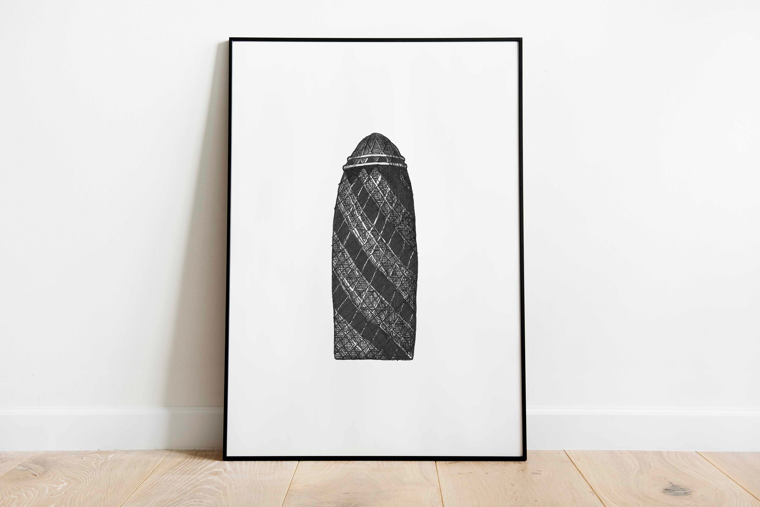 The Gherkin Architectural Drawing Black and White Wall Art | Etsy