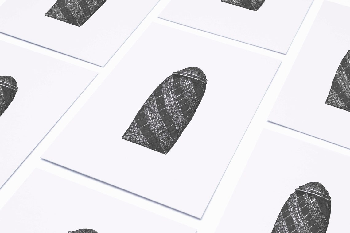 The Gherkin Architectural Drawing Black and White Wall Art | Etsy