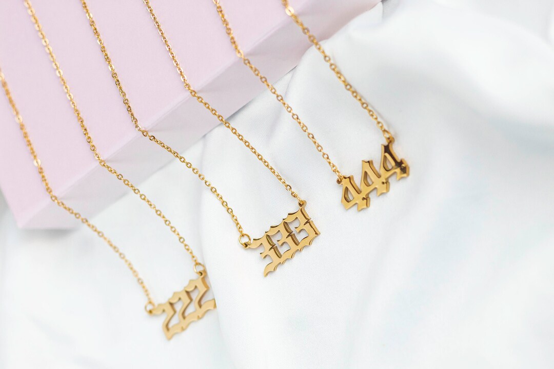 Angel Number Necklace 18k Gold 111 222 333 444 555 777 888 999 1111 ...