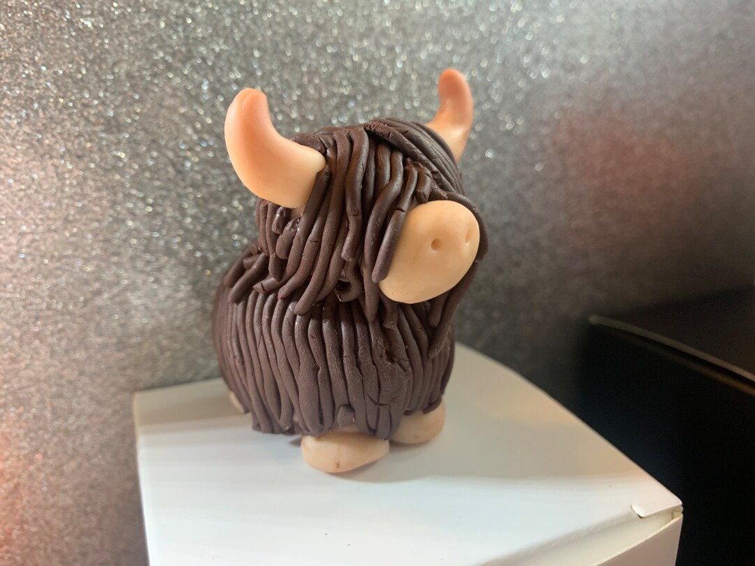 Highland Cow, Handmade Figure, Polymer Clay Figurine, Shelf Decor, Gift ...