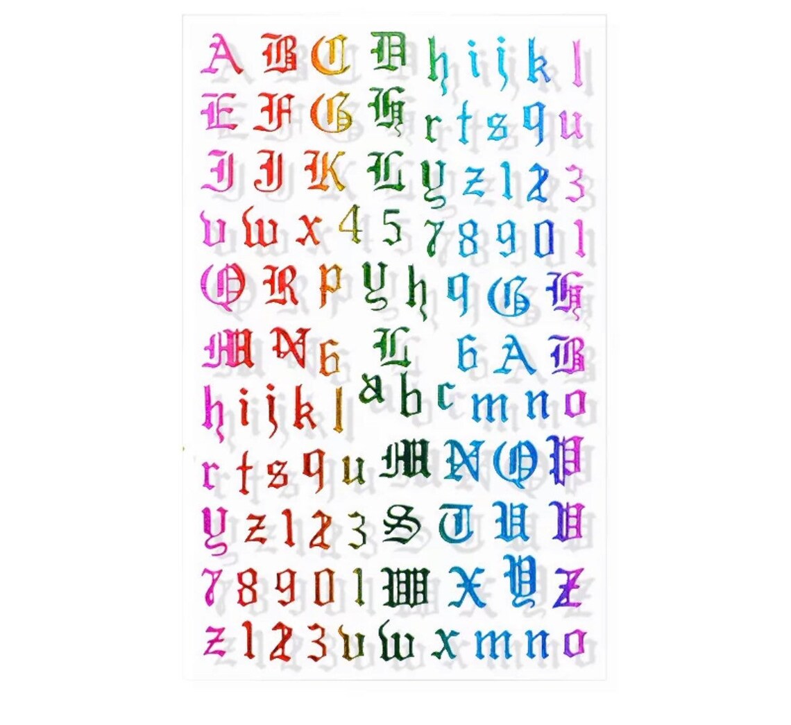 Old English Letter Sticker Multicolor Old English Numbers | Etsy