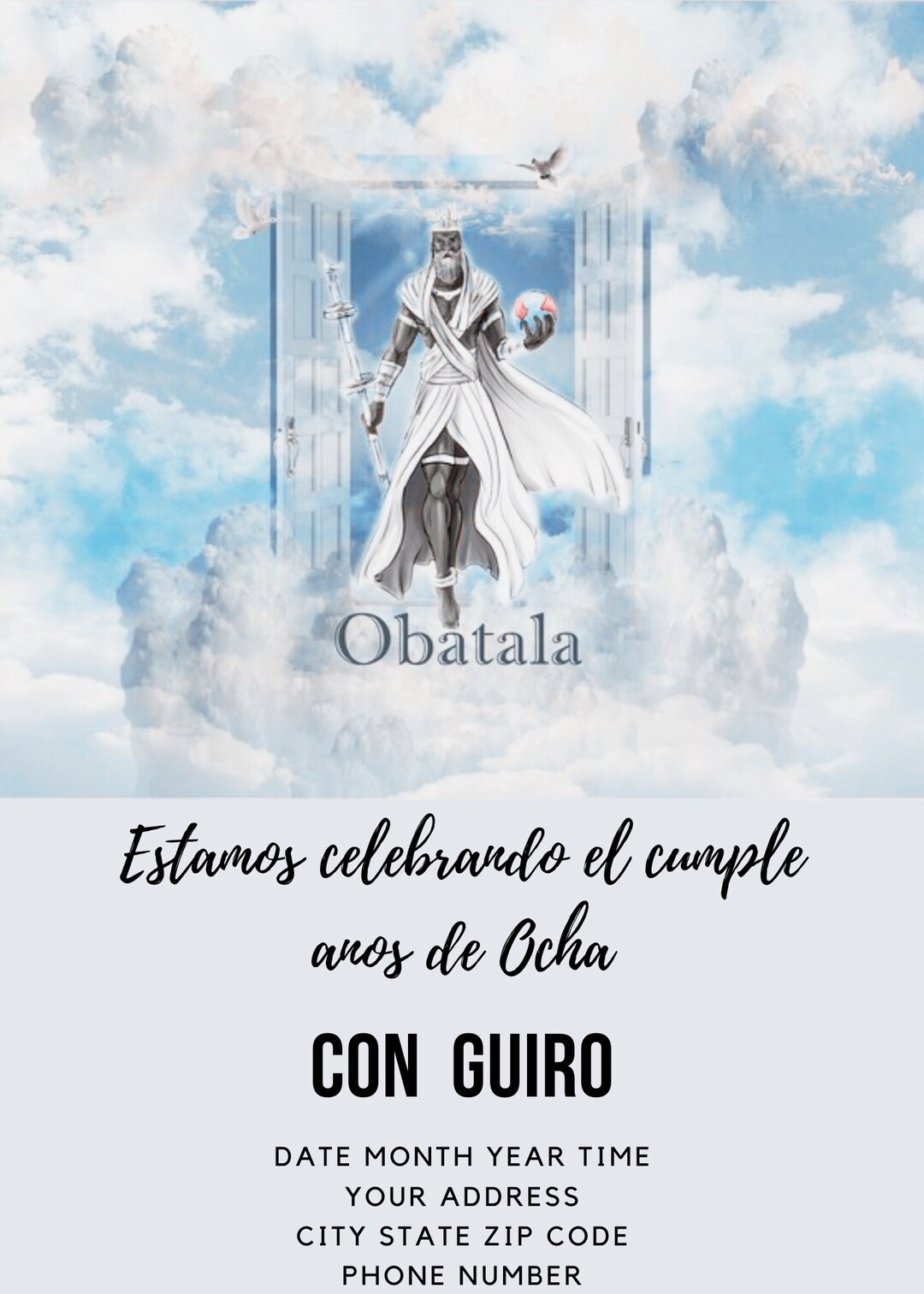 DIY Obatala Cumpleanos De Ocha Guiro Tambor Invitatacion | Saint Party ...