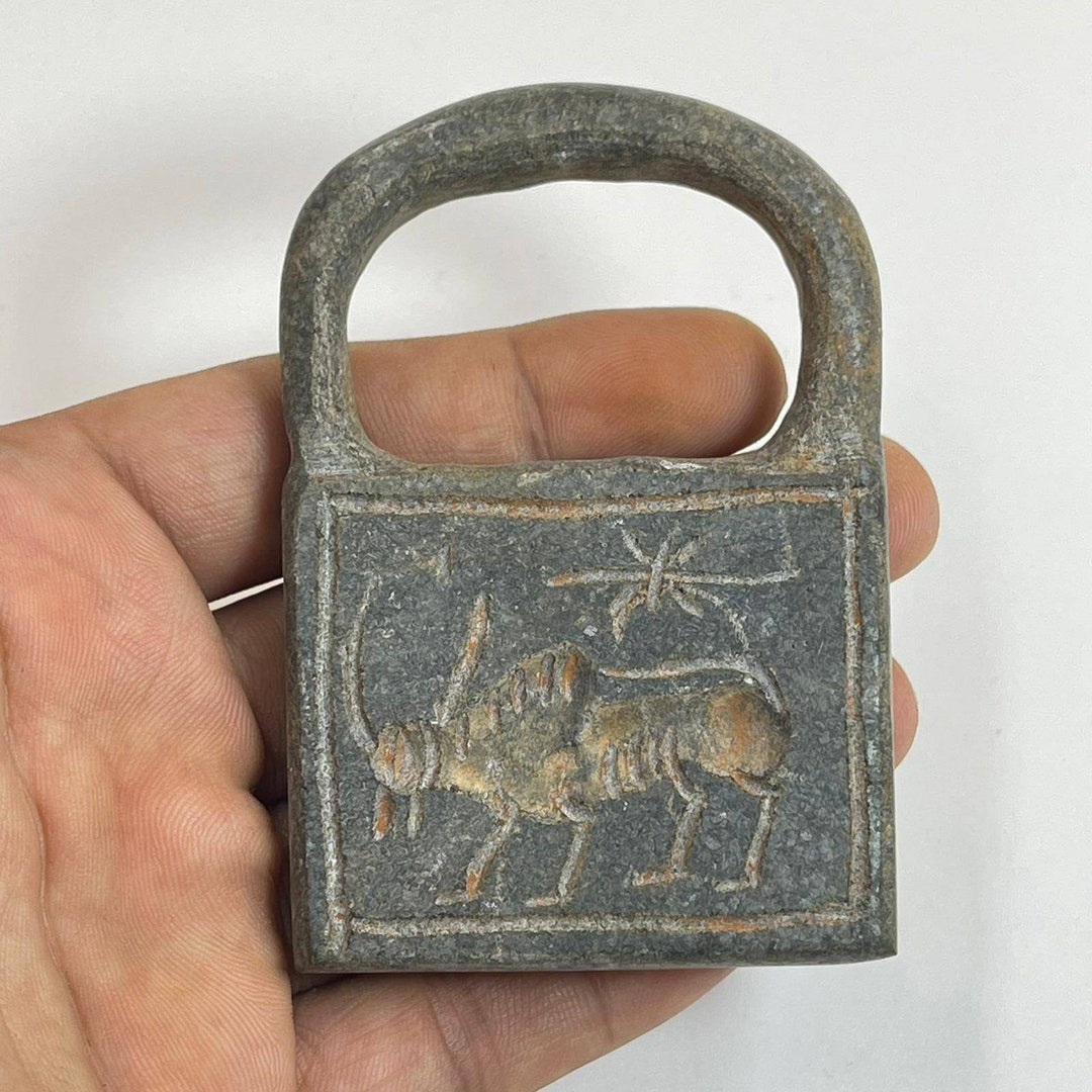 Ancient Bactrian Old Stone Lock Shaped Weight With Both Side Animal ...