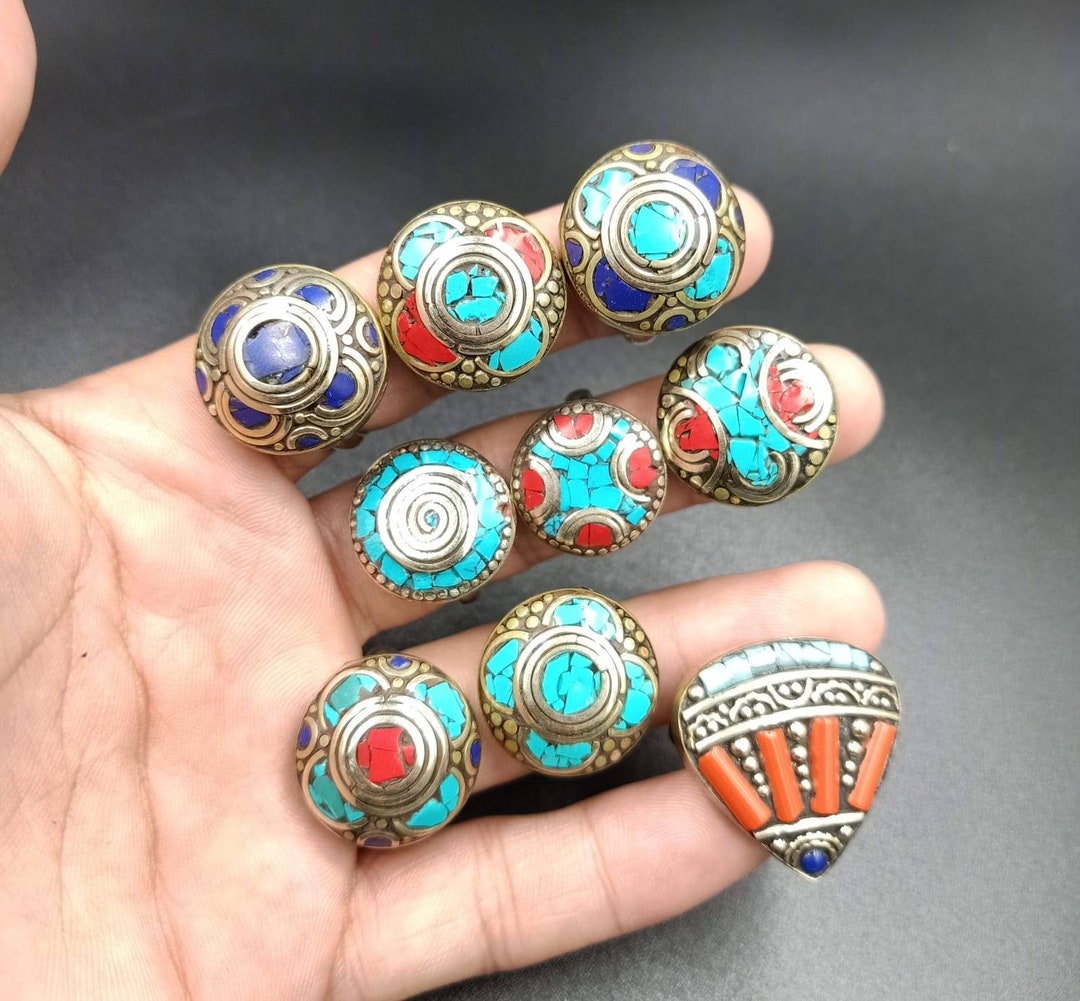 Vintage Style Nepali Stone Rings - Adjustable Free Size - Lot of 9 - Etsy
