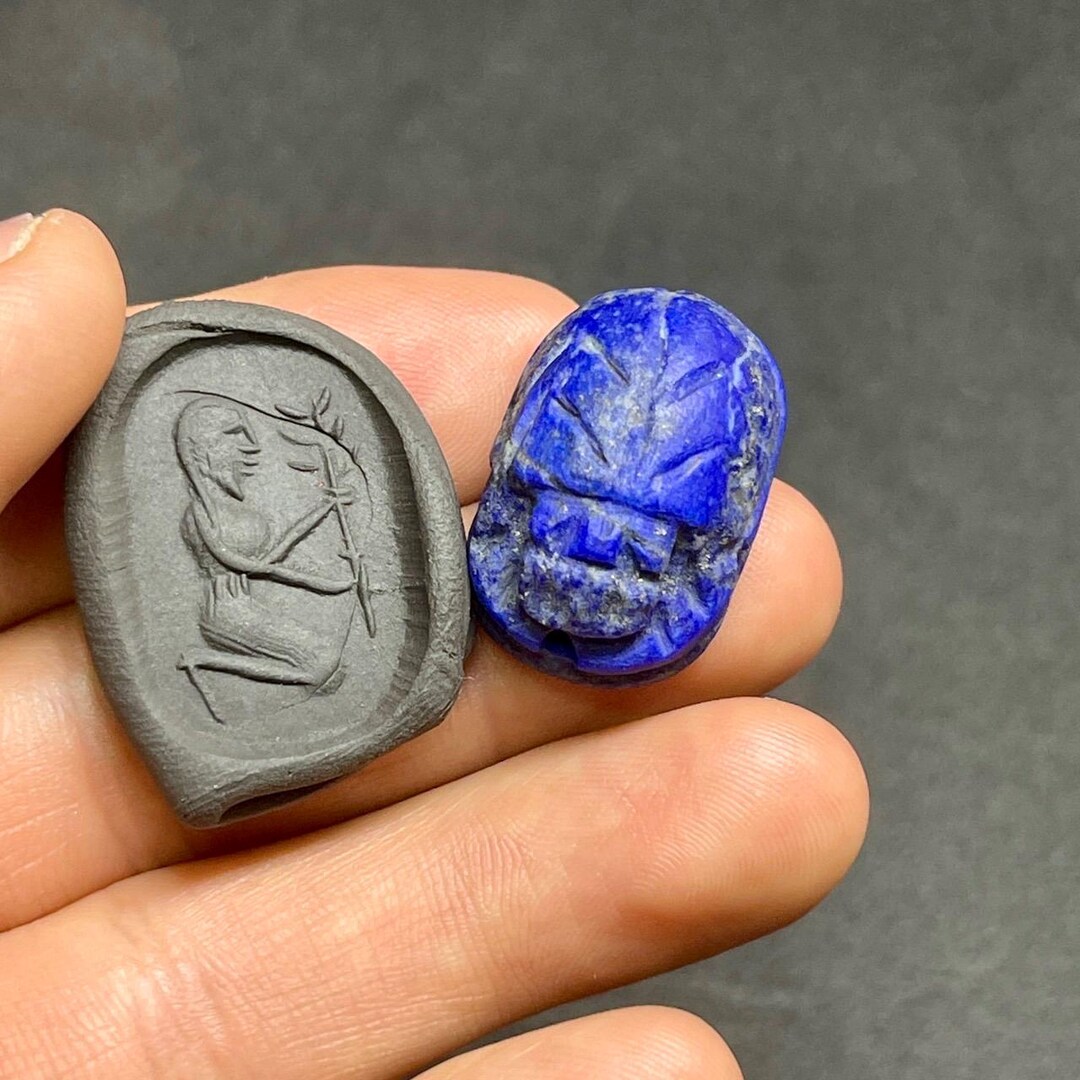 Ancient Lapis Lazuli Scarab Amulet Bead: King Engraving - Etsy