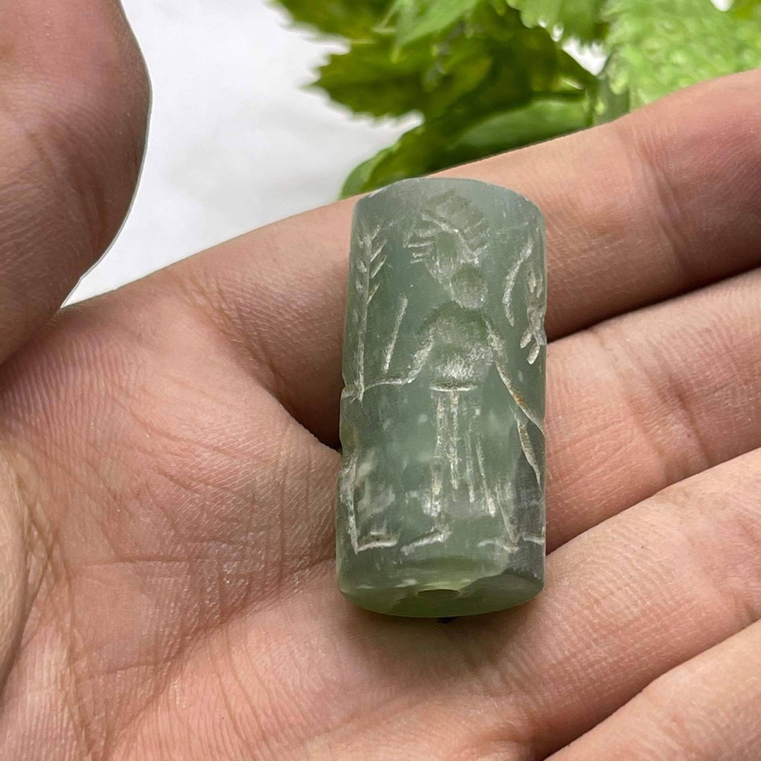 Ancient Jade Cylinder Seal Bead: King and Animal Carving - Etsy