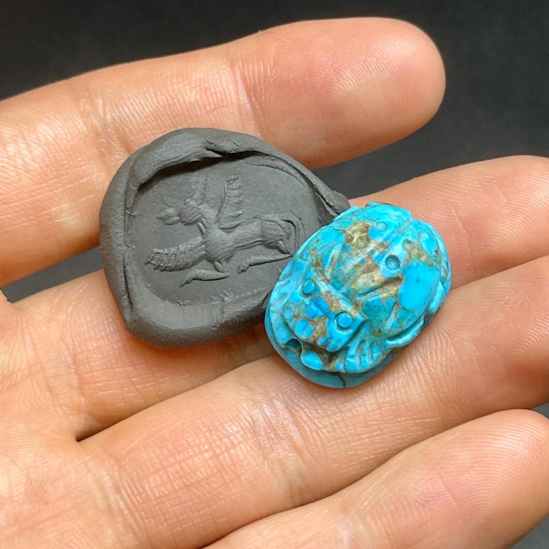 Ancient Turquoise Stone Scarab Amulet Bead: Winged Animal Engraving - Etsy