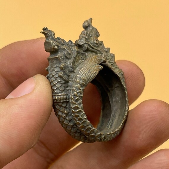Unique Ancient Roman Bronze Dragon Terminal Rare Ring - Gem