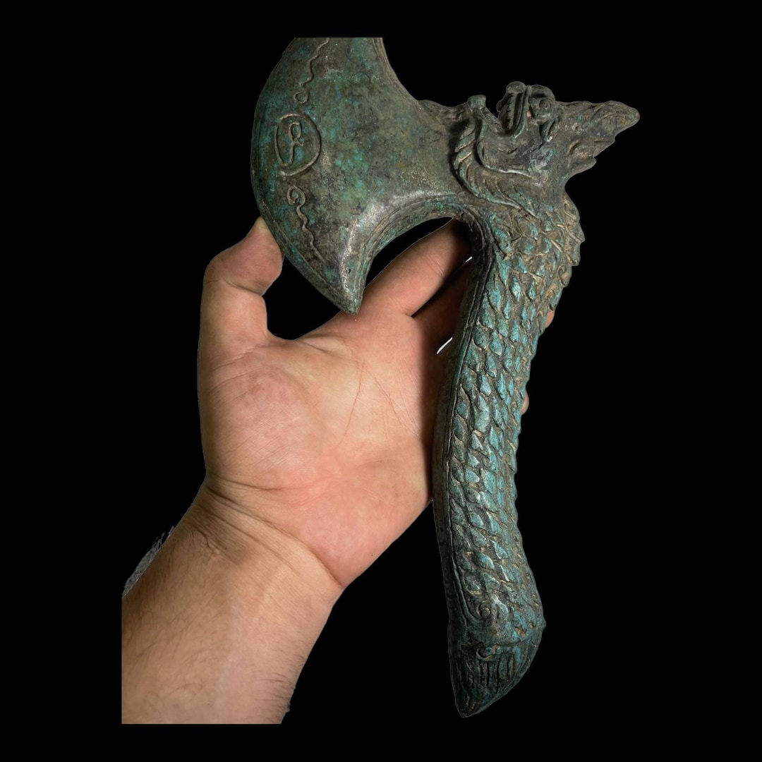 Ancient Roman Bronze Axe: Unique Animal Head Decor - Etsy