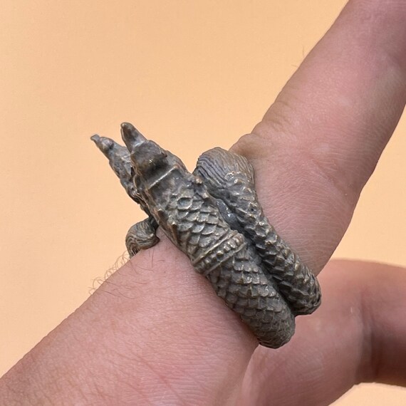 Unique Ancient Roman Bronze Dragon Terminal Rare Ring - Gem