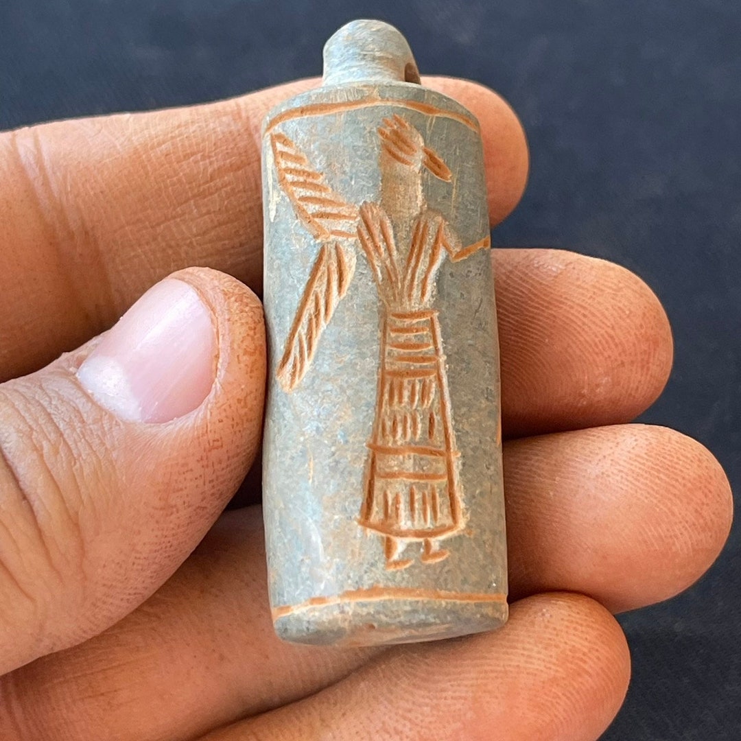 Ancient Near Eastern Stone Cylinder Seal Amulet: Roman King & Animal ...