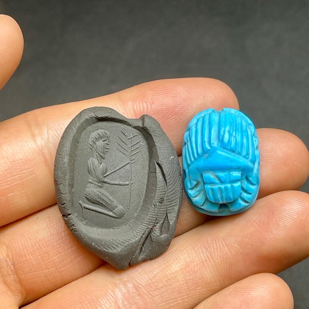 Ancient Turquoise Stone Scarab Amulet Bead: Roman King Engraving - Etsy