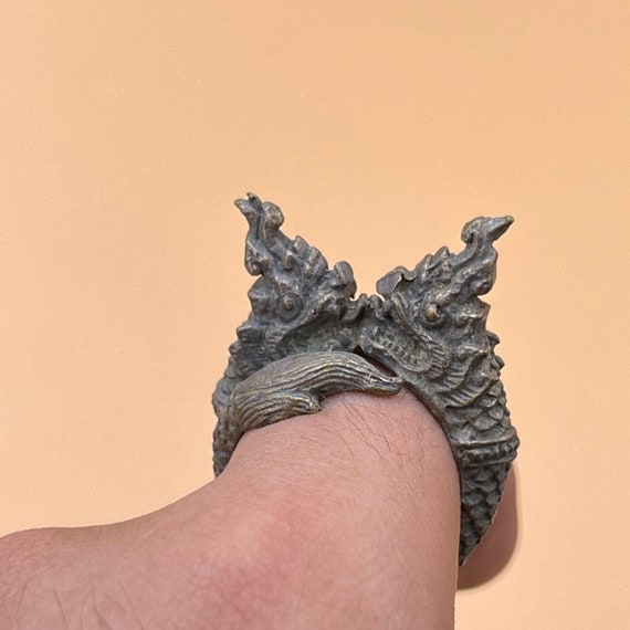 Unique Ancient Roman Bronze Dragon Terminal Rare Ring - Gem