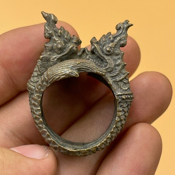 Unique Ancient Roman Bronze Dragon Terminal Rare Ring - Gem