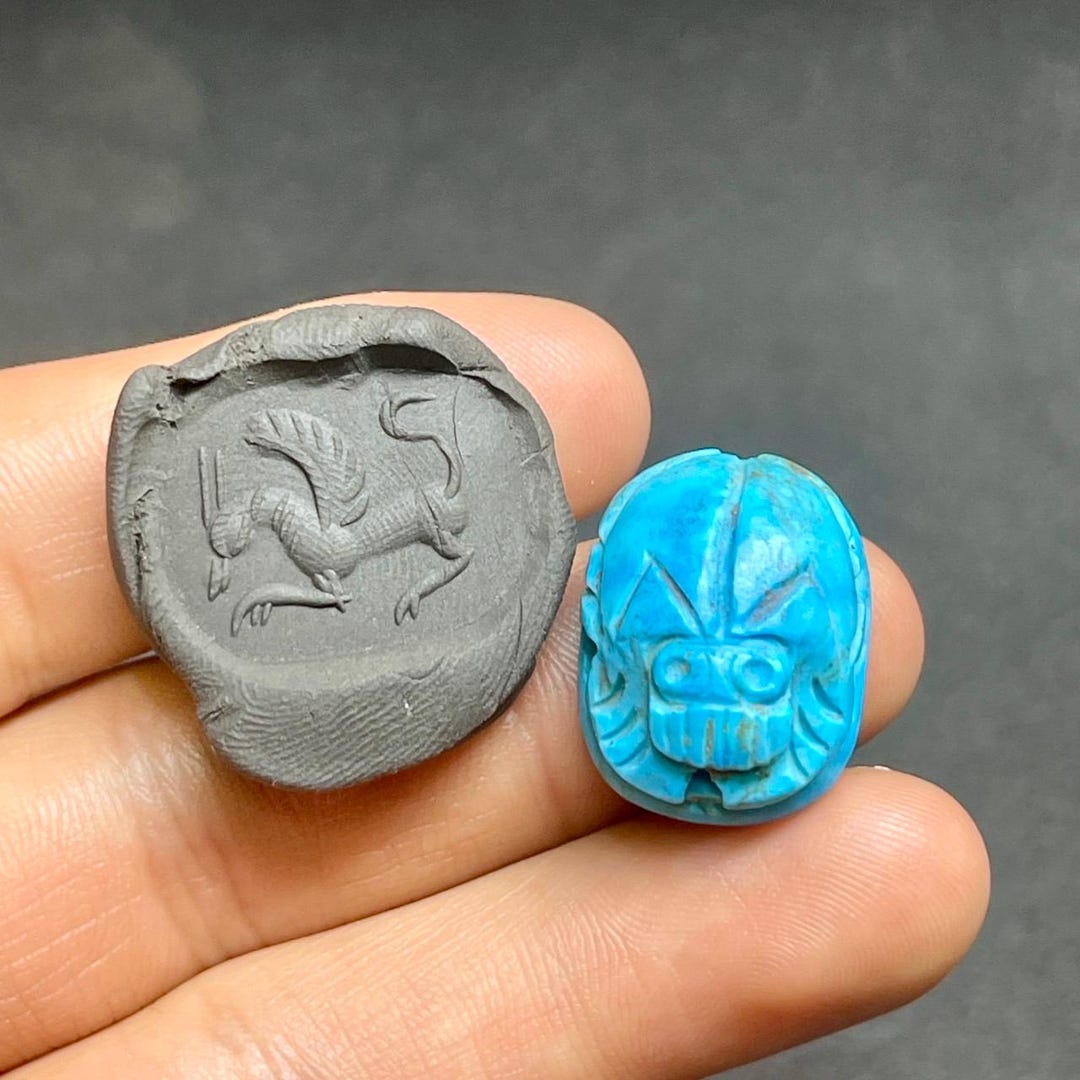 Ancient Turquoise Stone Scarab Amulet Bead: Winged Animal Engraving - Etsy