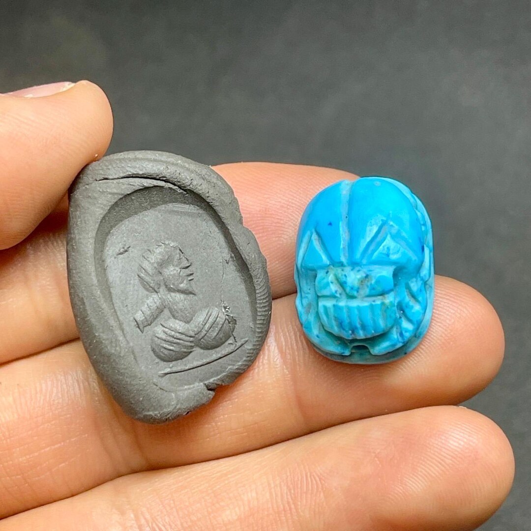 Ancient Turquoise Stone Scarab Amulet Bead: Roman King Engraving - Etsy