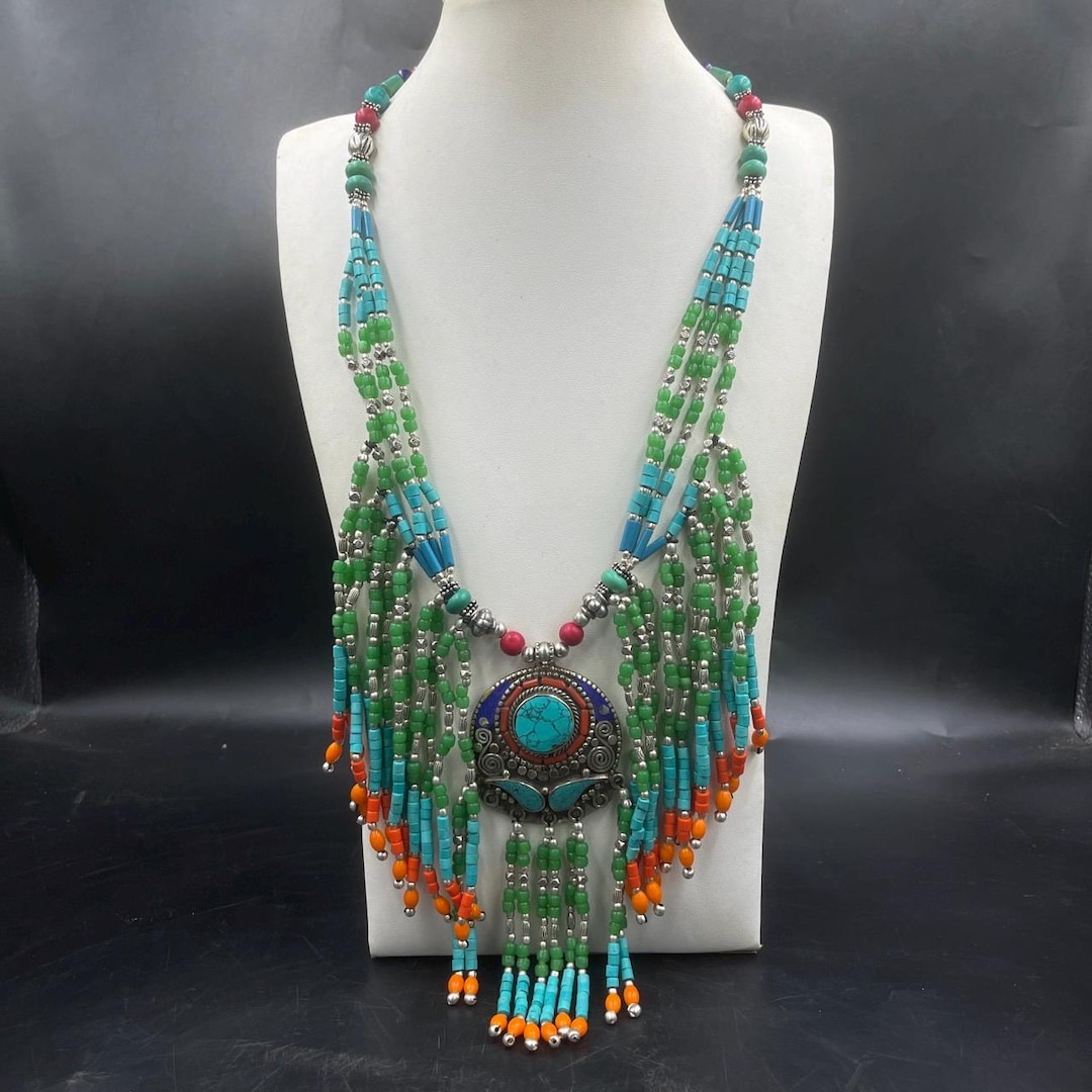 Antique Brass Middle Eastern Necklace With Natural Stones - Etsy