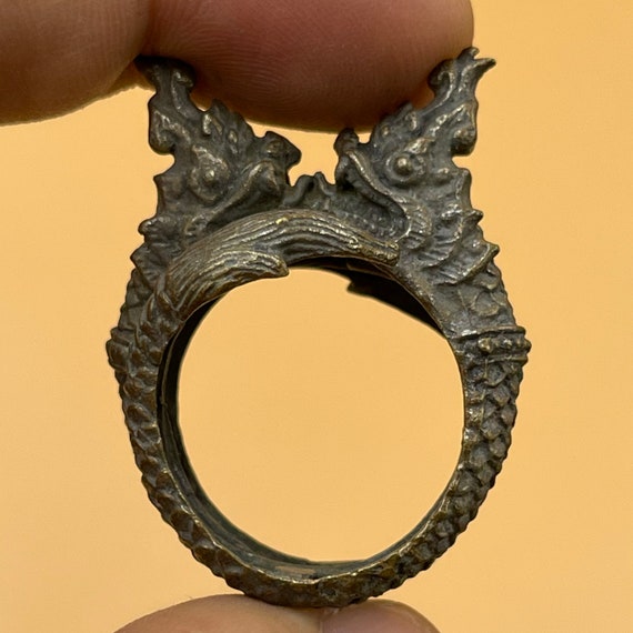 Unique Ancient Roman Bronze Dragon Terminal Rare Ring - Gem