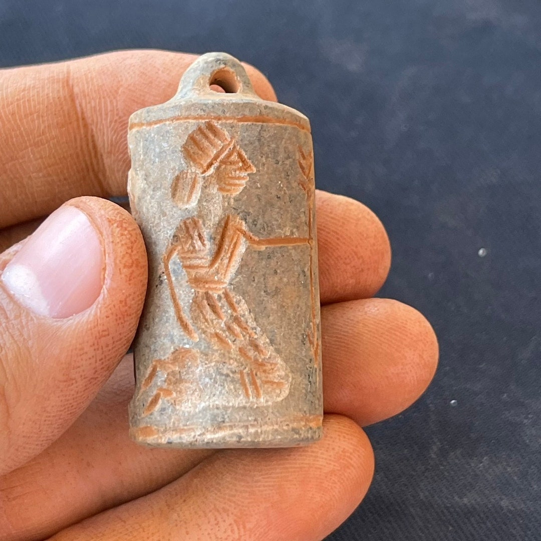 Ancient Near Eastern Stone Cylinder Seal Amulet: Roman King & Animal ...