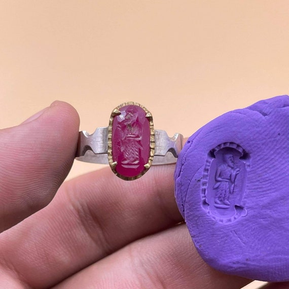 Unique Ancient Old Ruby Stone Roman King Engravings R… - Gem