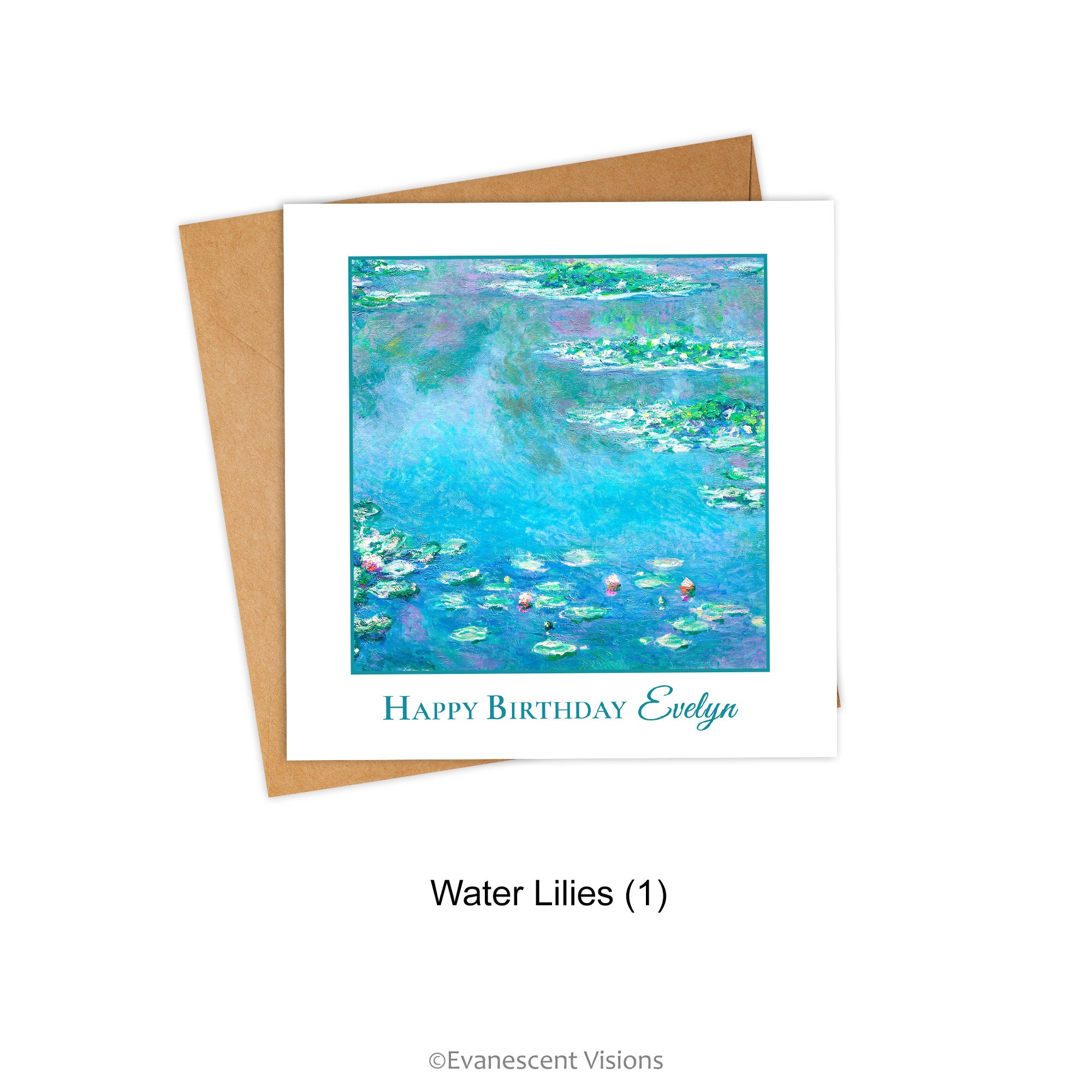 Personalised Birthday Card, Monet Water Lilies Painting Name Card for ...