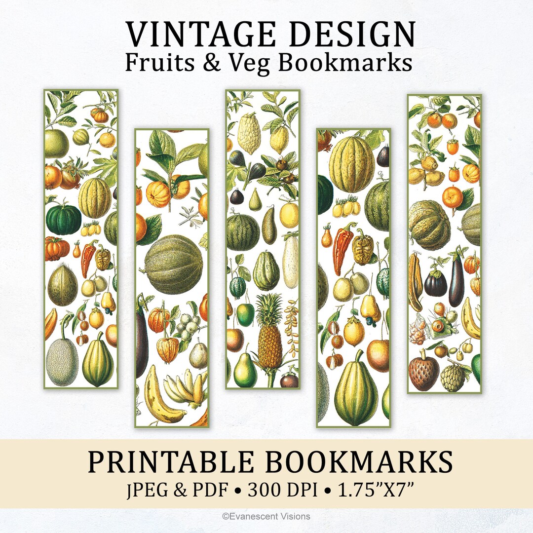 Vintage Food Illustration Printable Bookmarks, Digital Bookmark ...