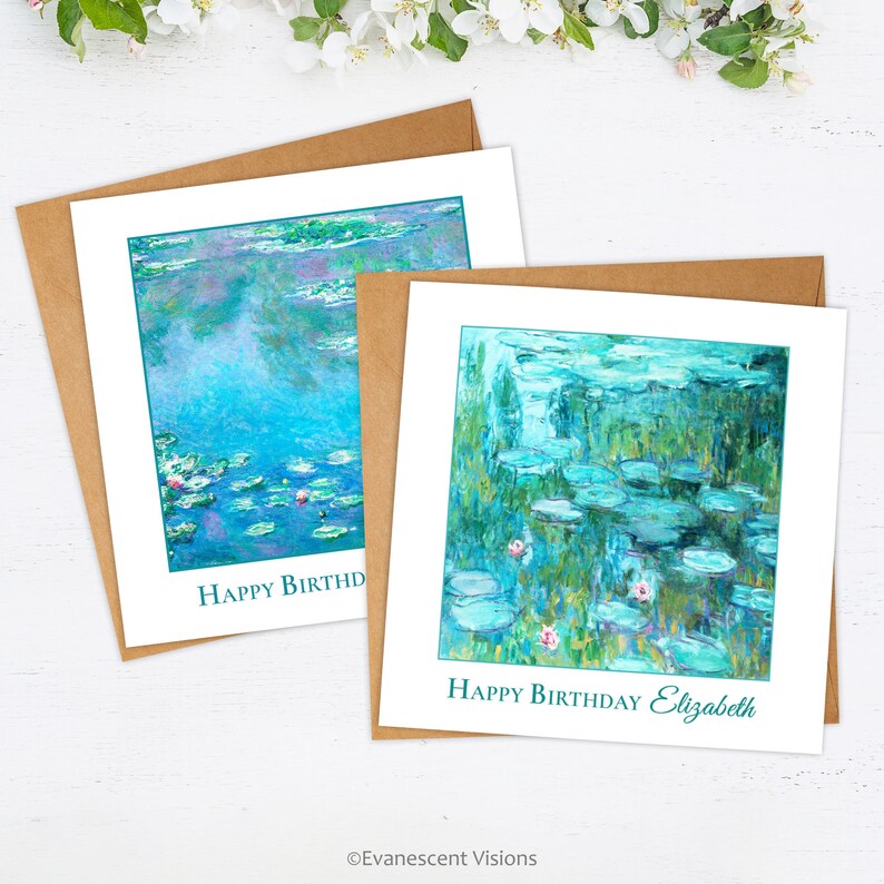 Personalised Birthday Card, Monet Water Lilies Painting Name Card for ...