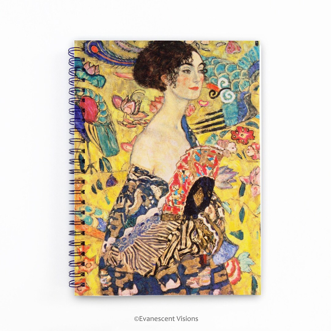 A5 Notebook, Klimt Lady With Fan Art, Spiral Bound With Ruled or Graph ...